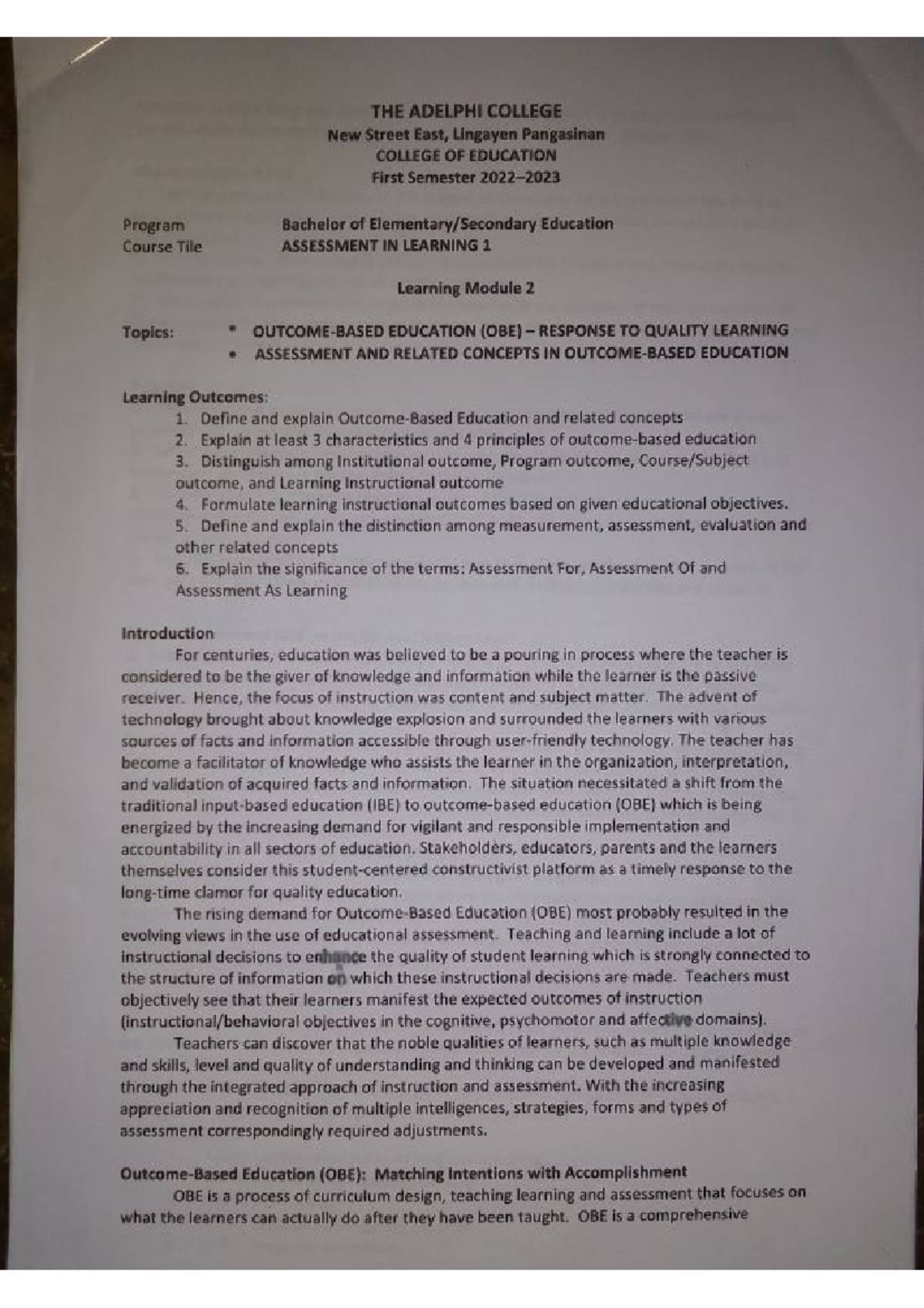 M2&Pre Assessment in Learning 1 - Secondary Education - Studocu