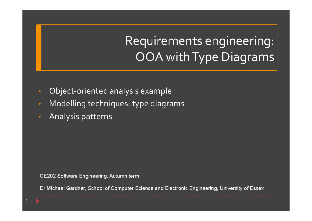 OOA typediag - Lecture notes 4 - Requirements engineering: OOA with ...