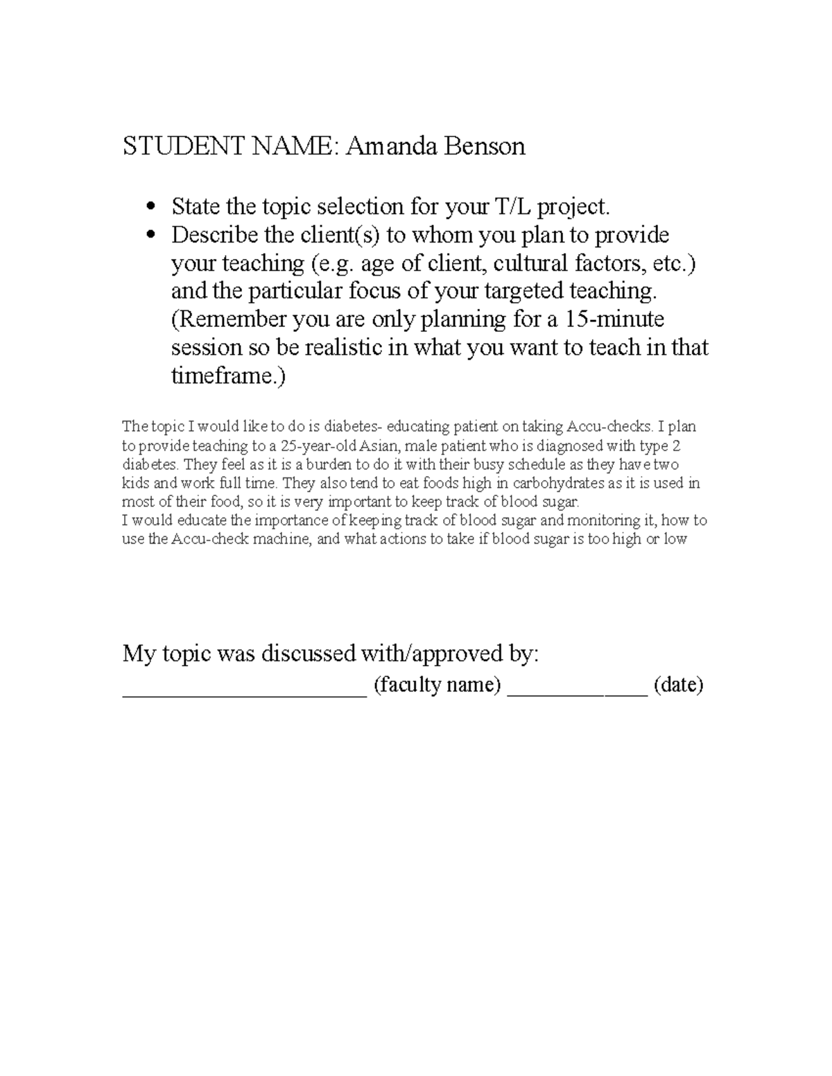 T-L Prep Document - project - STUDENT NAME: Amanda Benson State the ...
