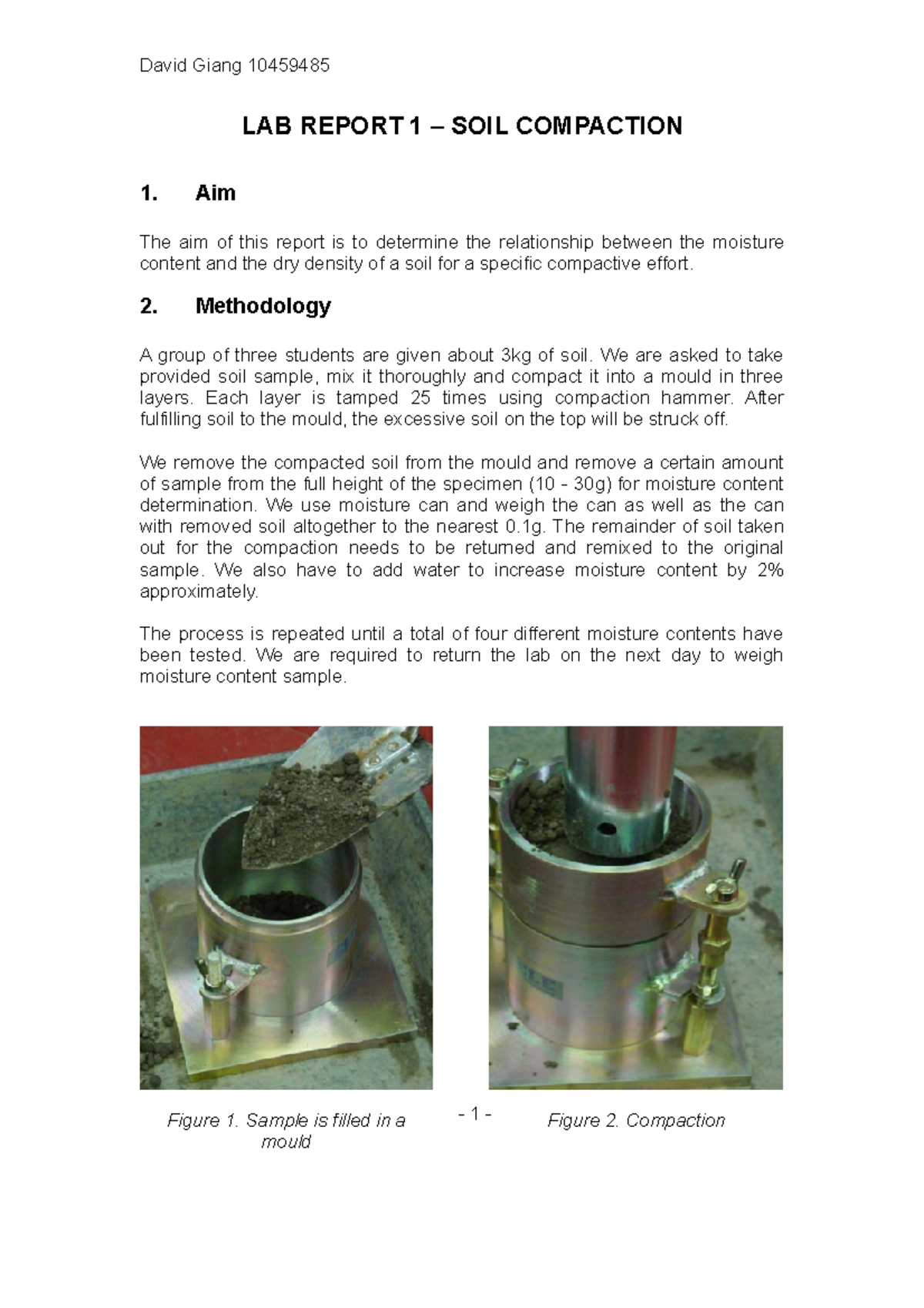 Soil compaction - David Giang 10459485 LAB REPORT 1 – SOIL COMPACTION 1 ...