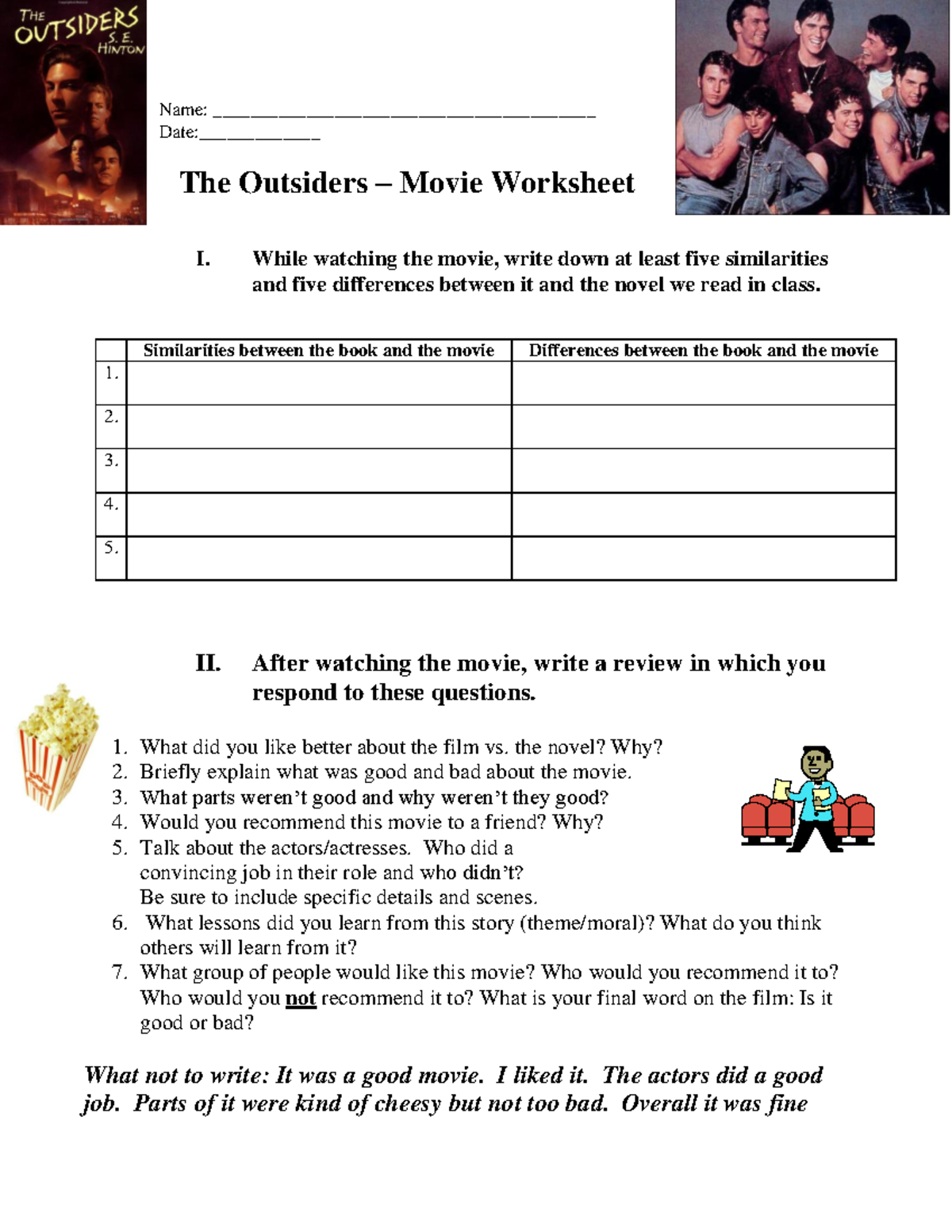 Movieworksheet the outsiders - Name ...
