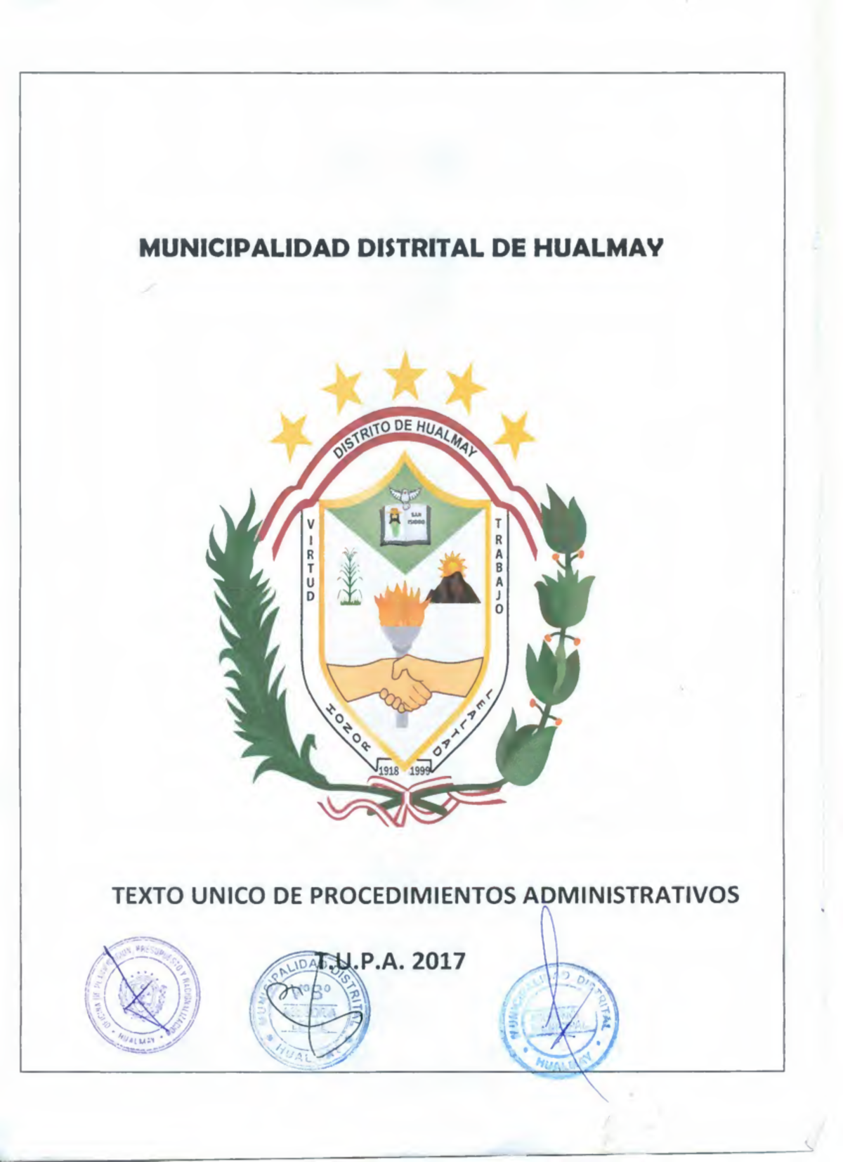 Municipalidad Distrital DE Hualmay-TUPA 2017 - Gestión Municipal - Studocu