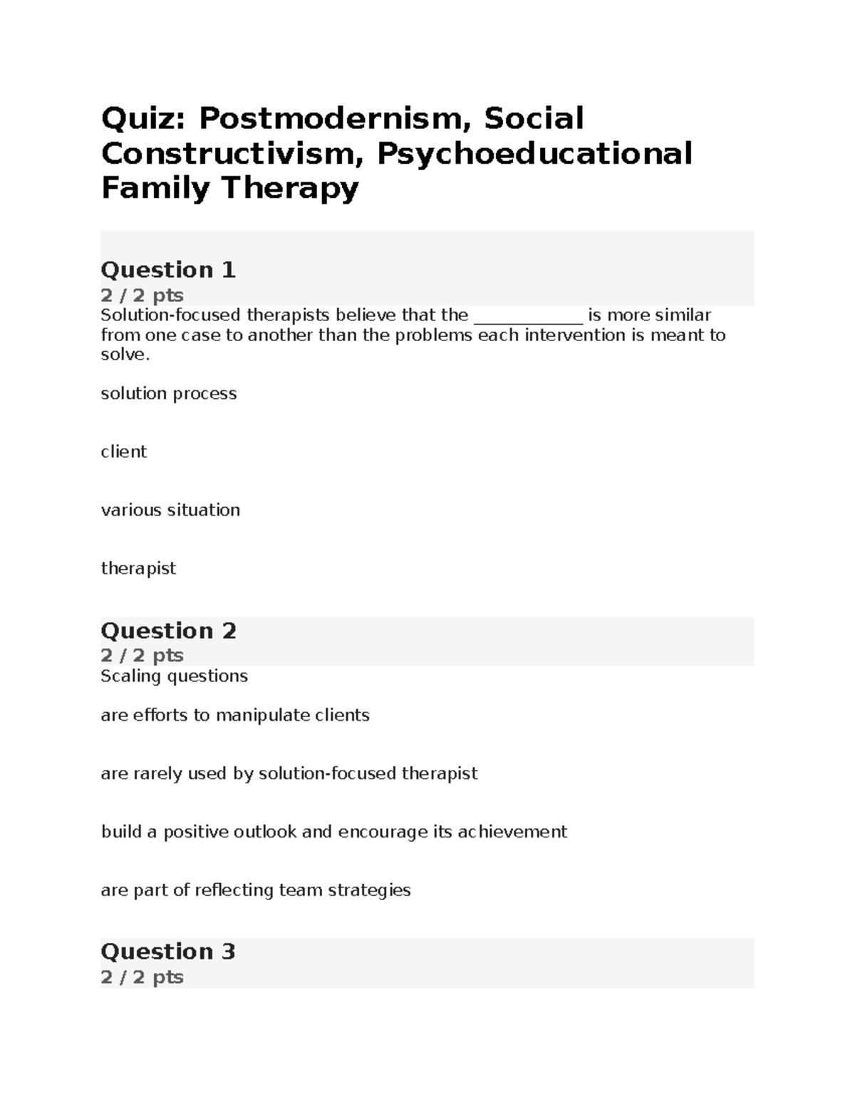 Quiz Postmodernism Social Constructivism Psychoeducational Family Therapy - Quiz: Postmodernism ...
