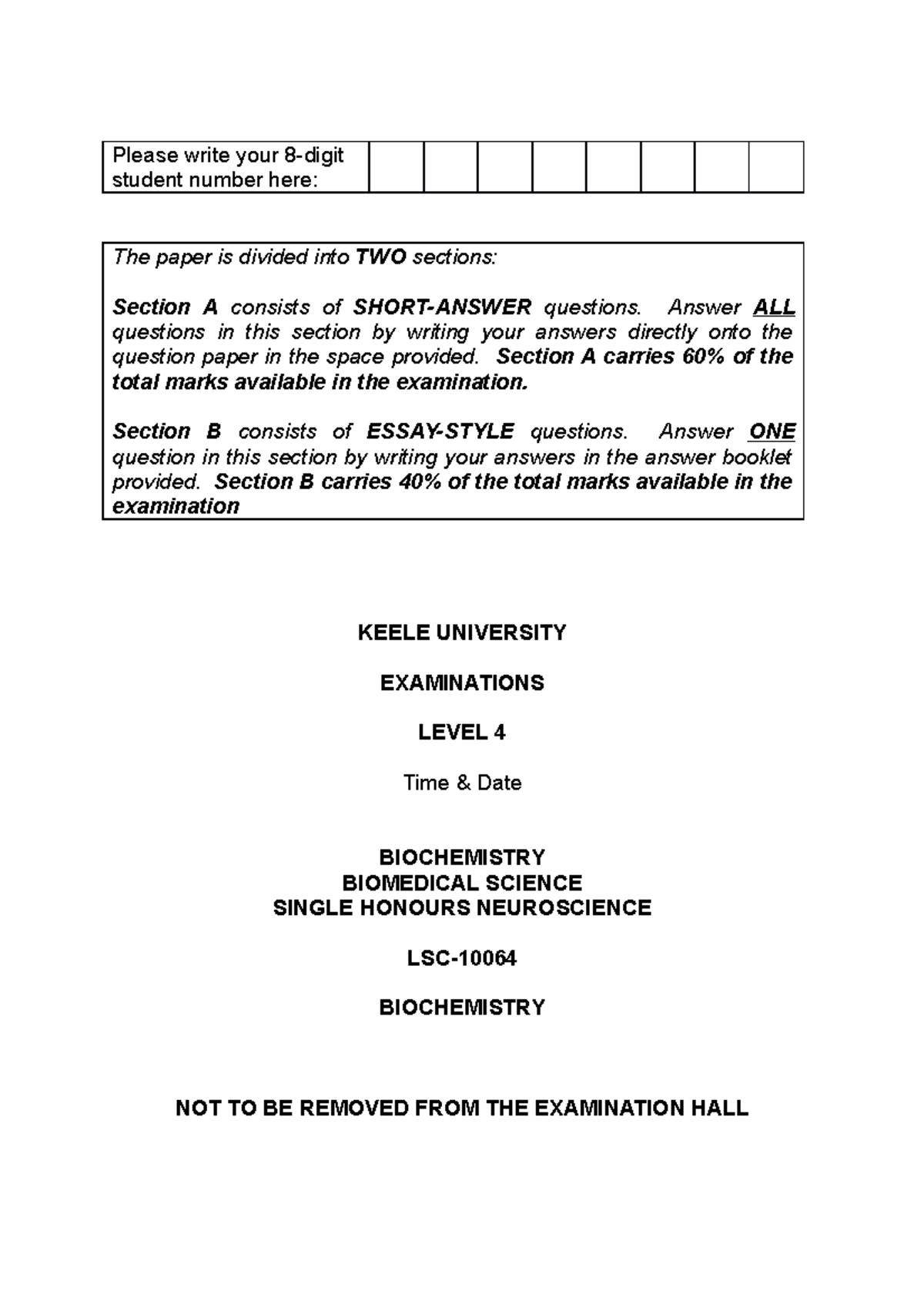 Sample/practice exam 2021, questions - Please write your 8-digit ...