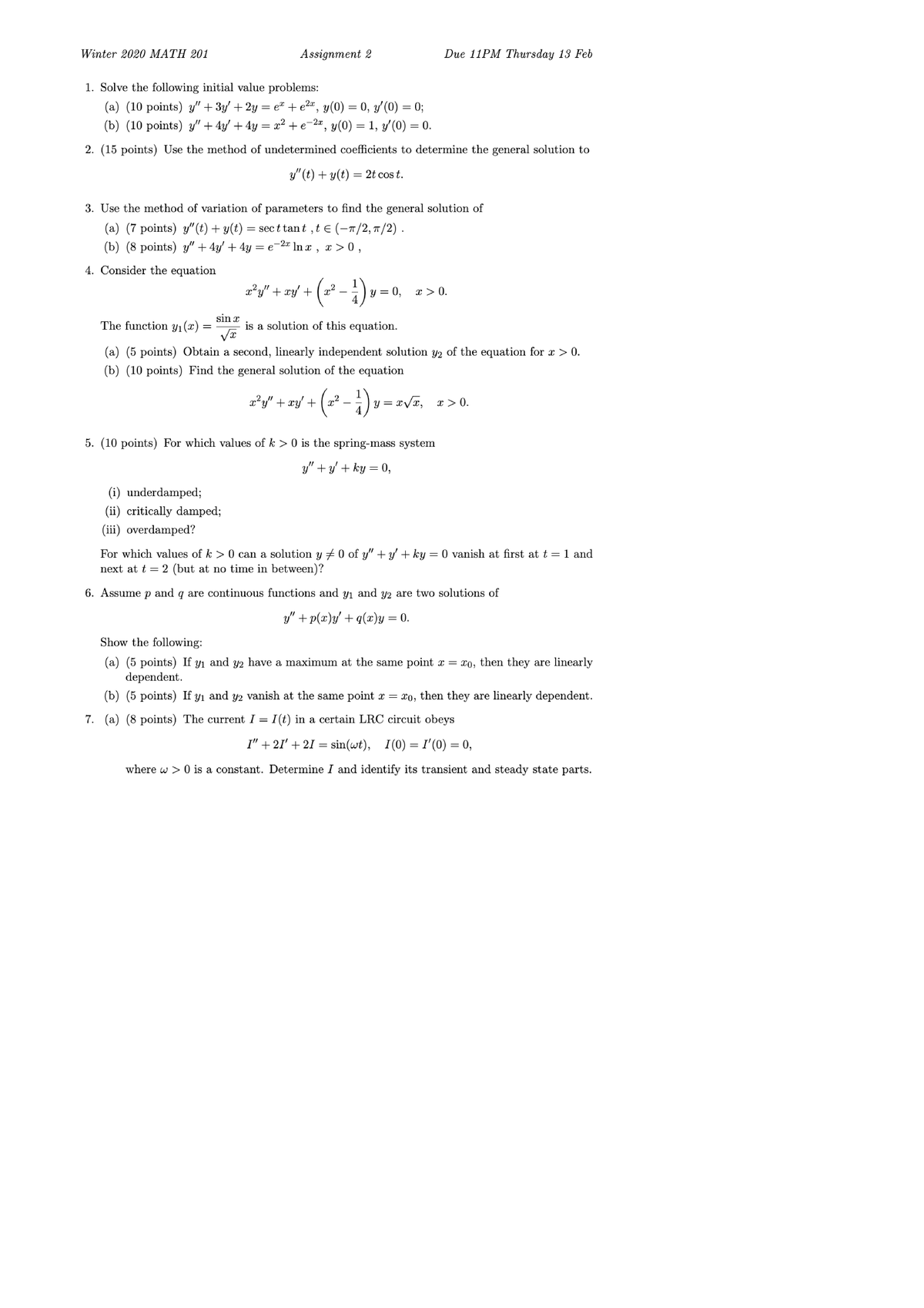 Math201 HW2 - Assignment 2 - MATH 201 Winter 2020 - Math201 - Studocu
