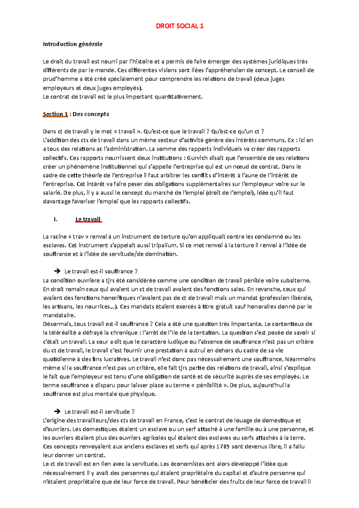 Droit Social 1 - DROIT SOCIAL 1 Introduction générale Le droit du ...