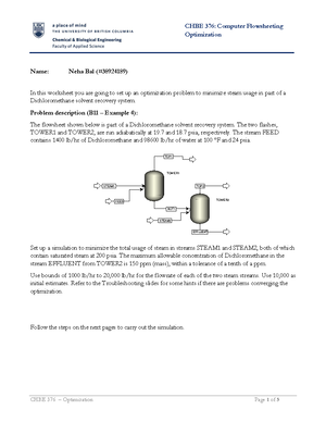 W10 (Example 4) Sep - Worksheet 10 - CHBE 376: Process Simulation Separator blocks Sep Name ...