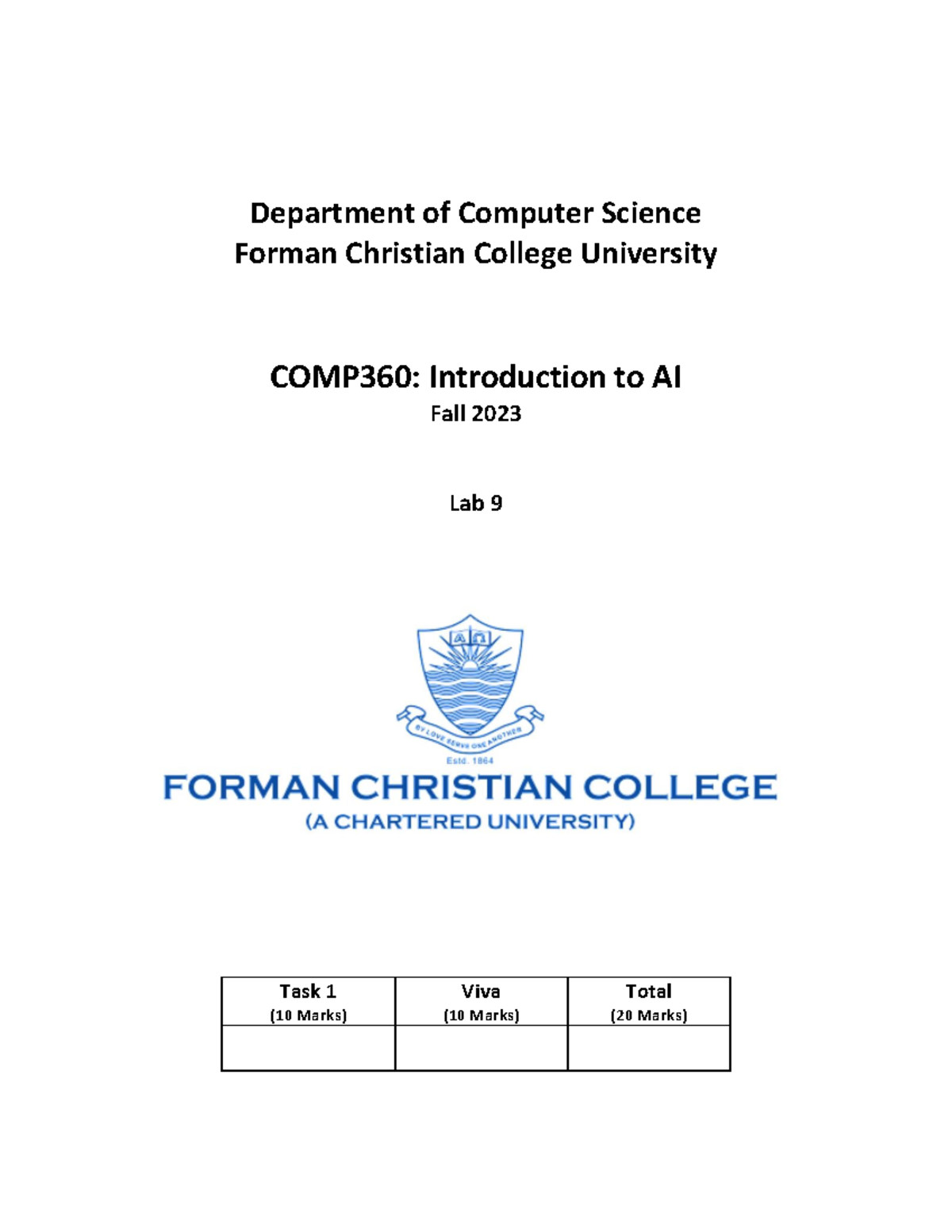Lab 9 Bayes Classifier Department Of Computer Science Forman Christian College University