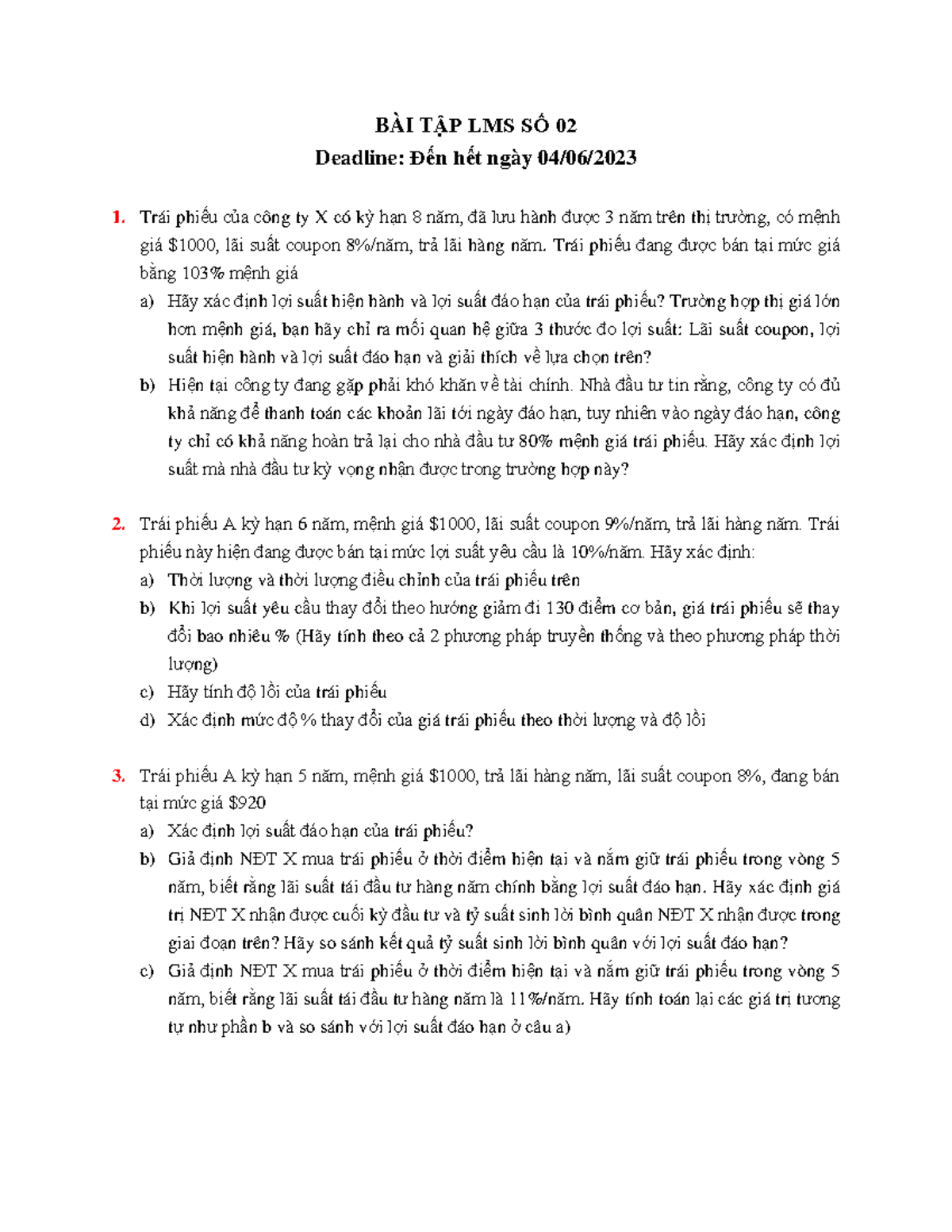 BÀI TẬP LMS SỐ 02 - DTTC - Summary Đầu tư tài chính - BÀI TẬP LMS SỐ 02 ...