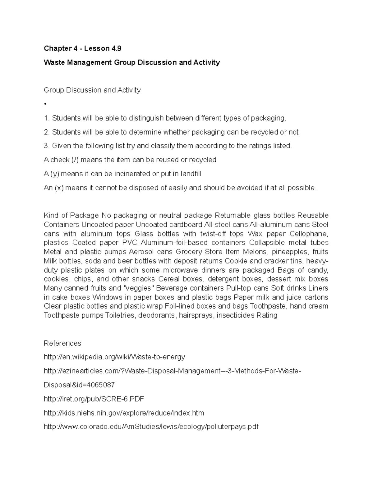 Waste Management Group Discussion and Activity - Chapter 4 - Lesson 4 ...