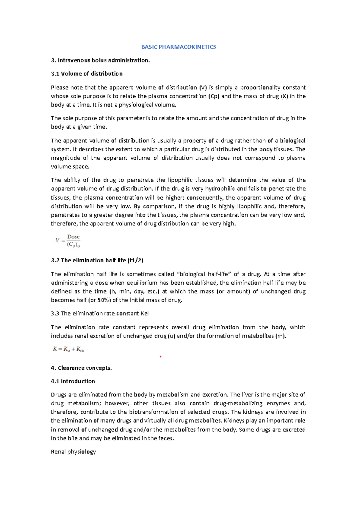 Basic Pharmacokinetics PK theory - BASIC PHARMACOKINETICS Intravenous ...