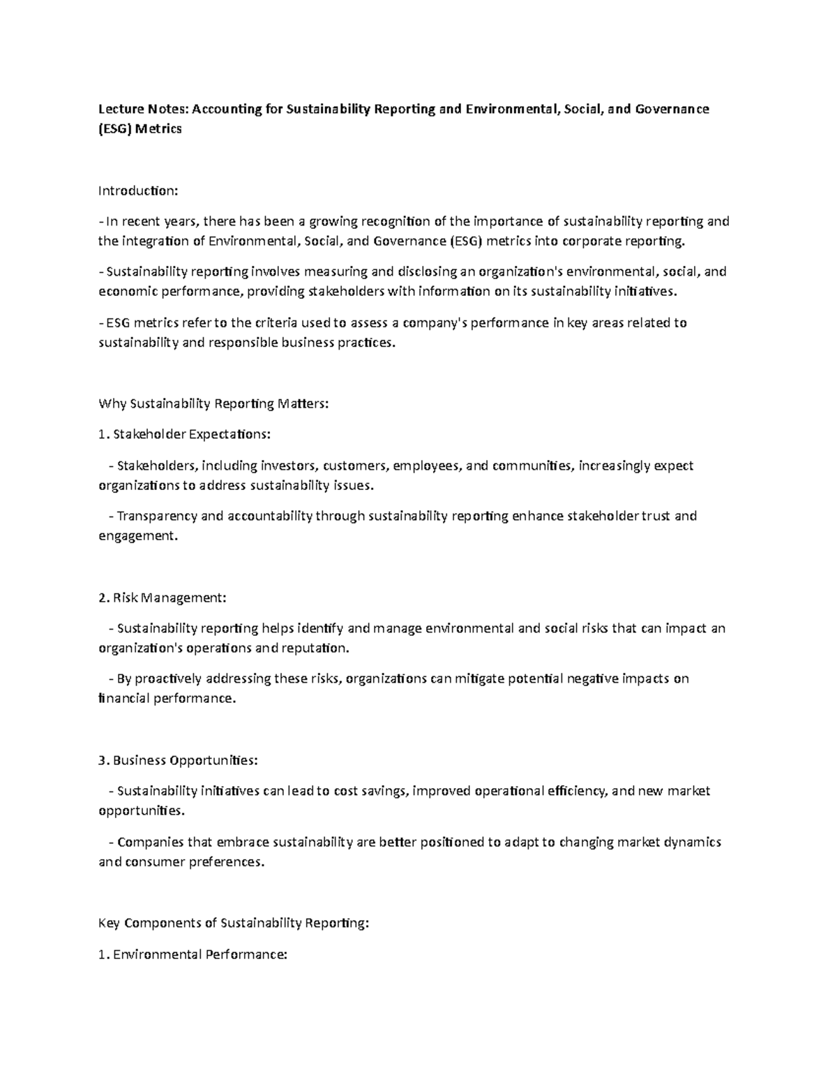 Lecture Notes: Accounting for Sustainability Reporting and ...