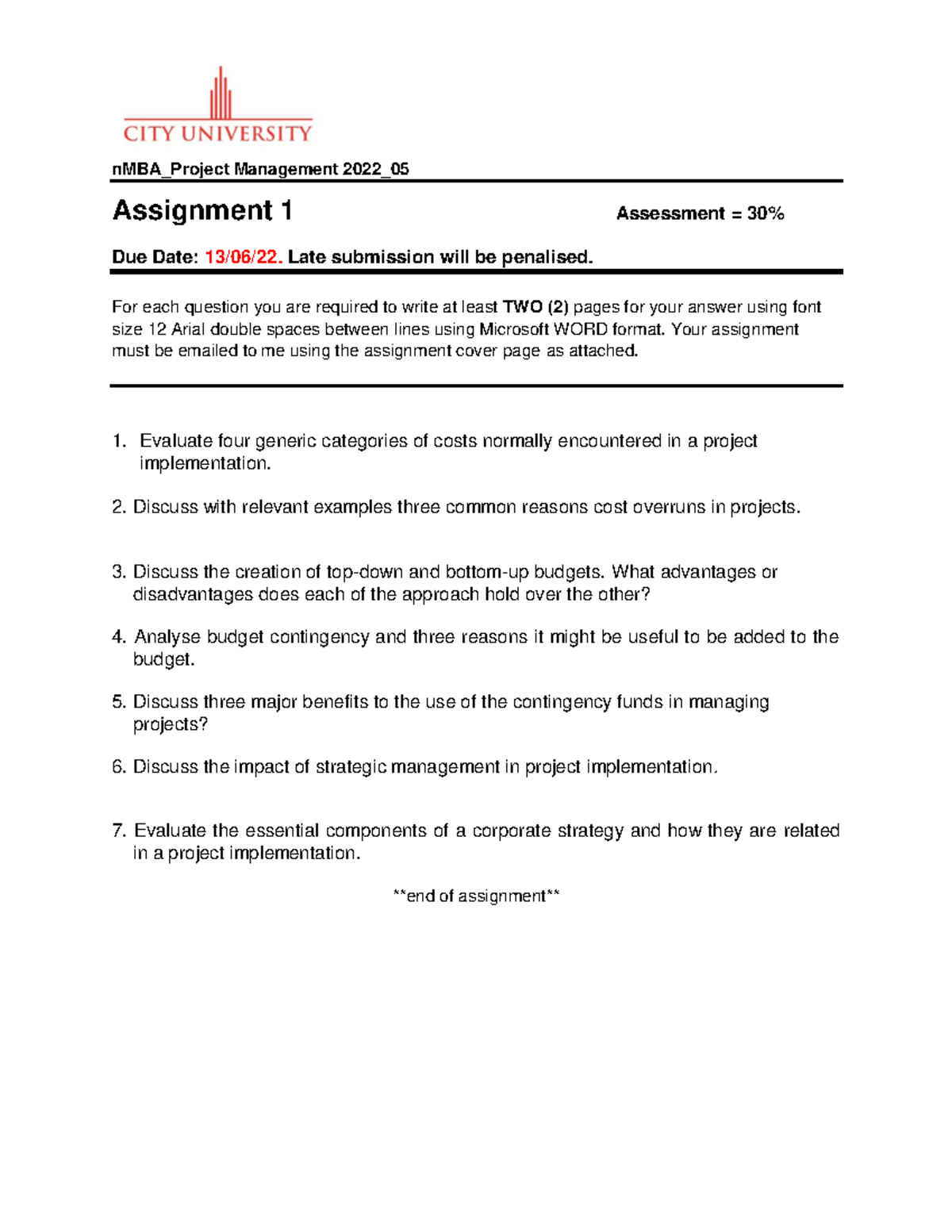 2022 05 n MBA MPPM7103 Assignment 1& 2 - nMBA_Project Management 2022 ...