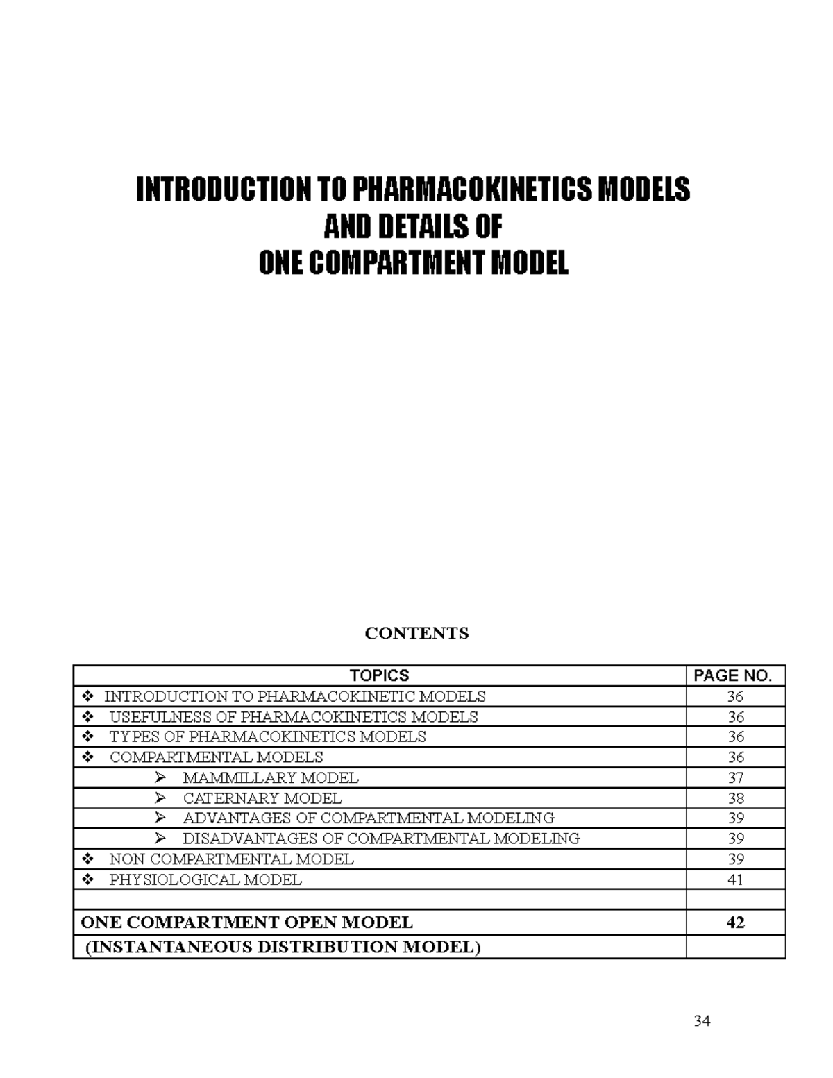 3. One Compartmental Model - INTRODUCTION TO PHARMACOKINETICS MODELS AND DETAILS OF ONE ...