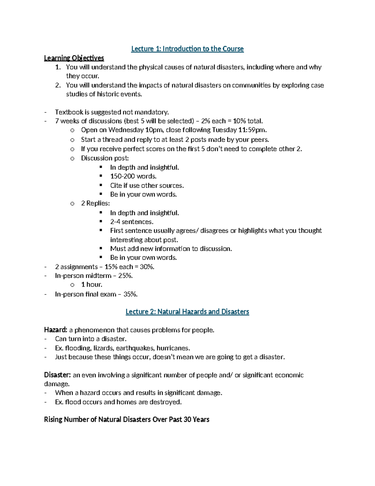 Earthsc 2GG3 - Lectures 1 & 2 - Lecture 1: Introduction to the Course Learning Objectives You ...