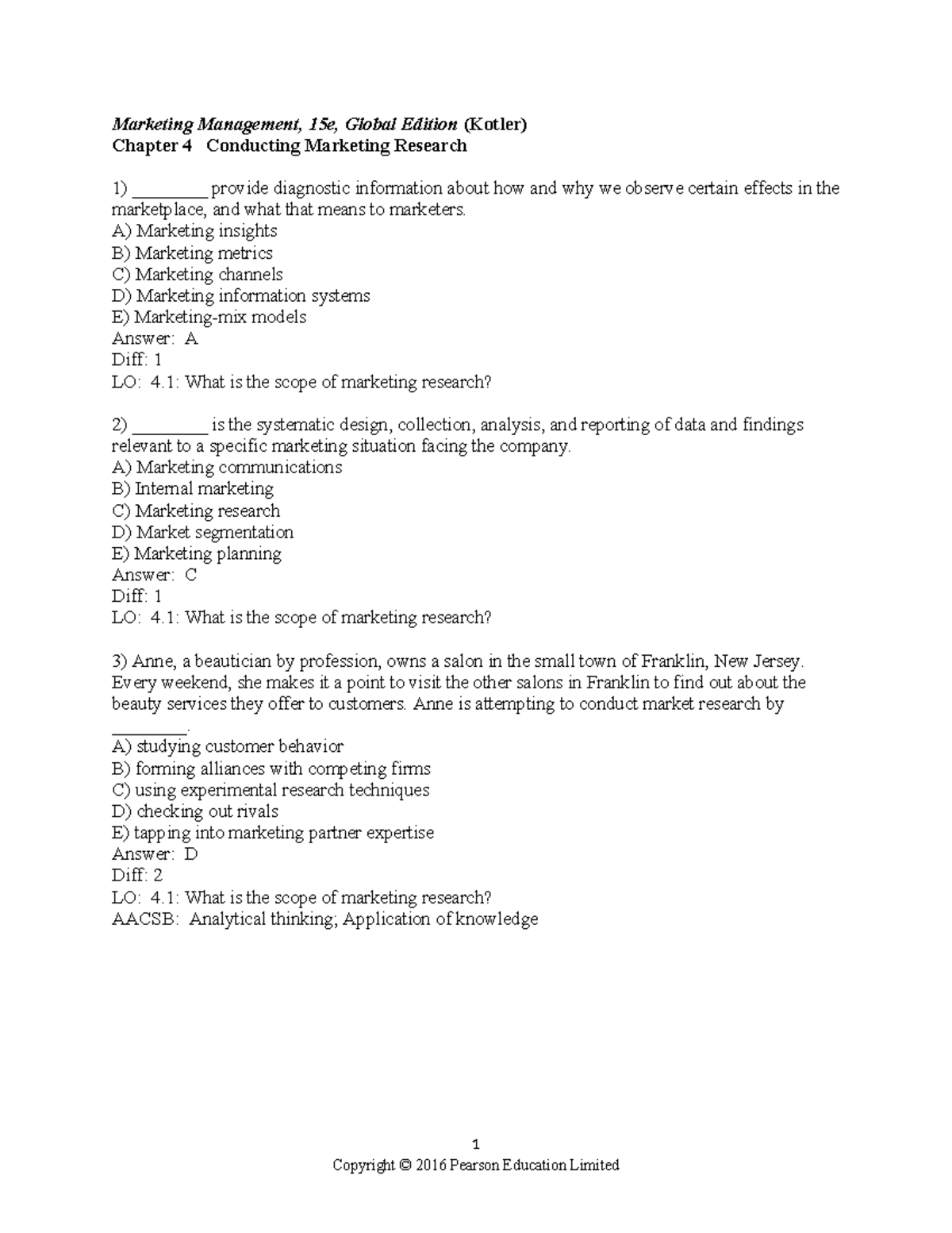 Chapter 4 - test bank - Marketing Management, 15e, Global Edition ...