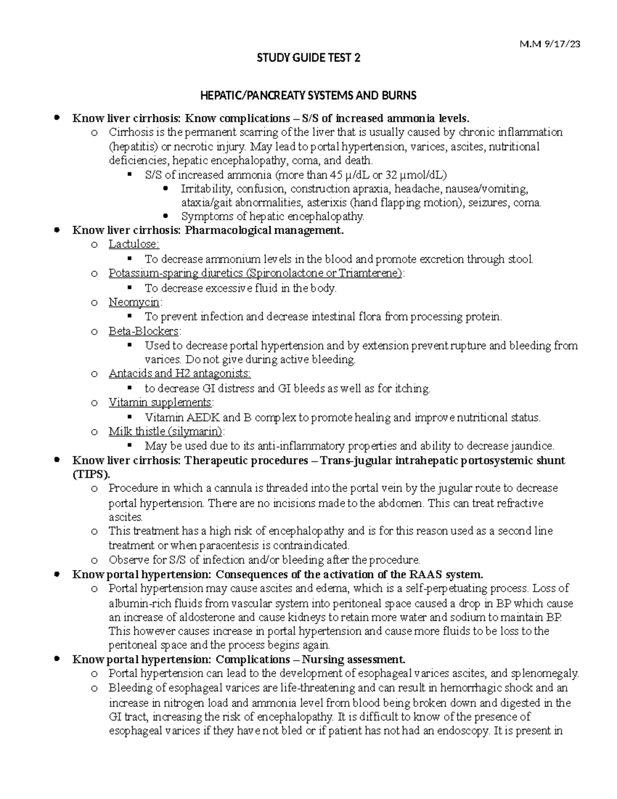 Study Guide Test 2Hepatic-Pancreatic System and Burns - STUDY GUIDE ...