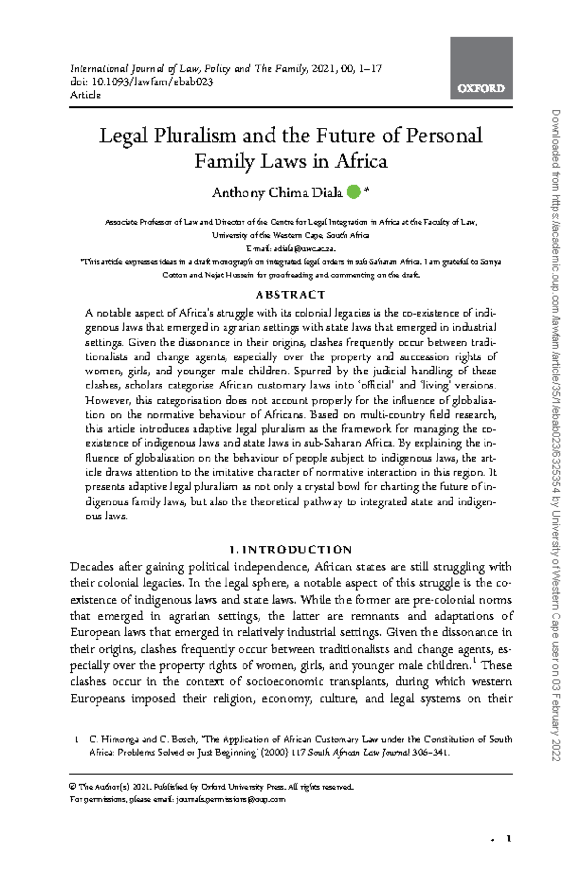 Legal pluralism and the future of indigenous family laws in Africa ...