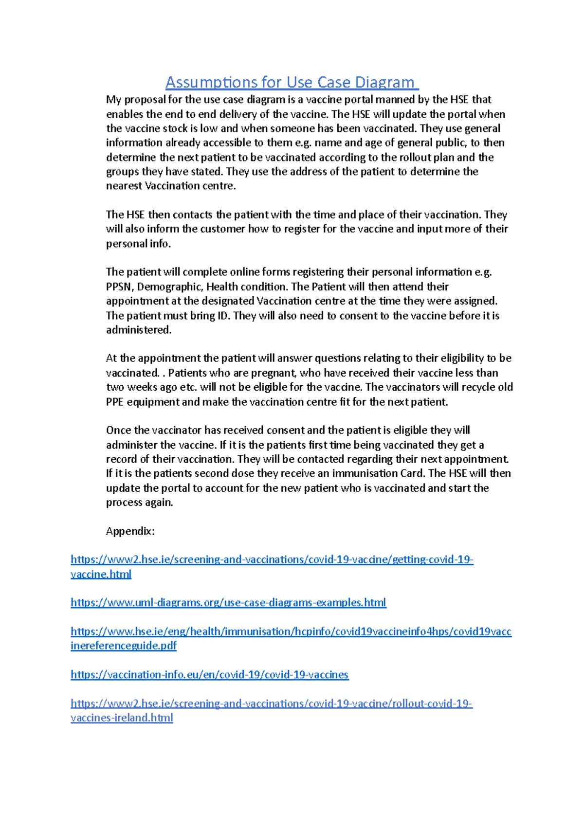 Assumptions for Use Case Diagram-1 - The HSE will update the portal ...