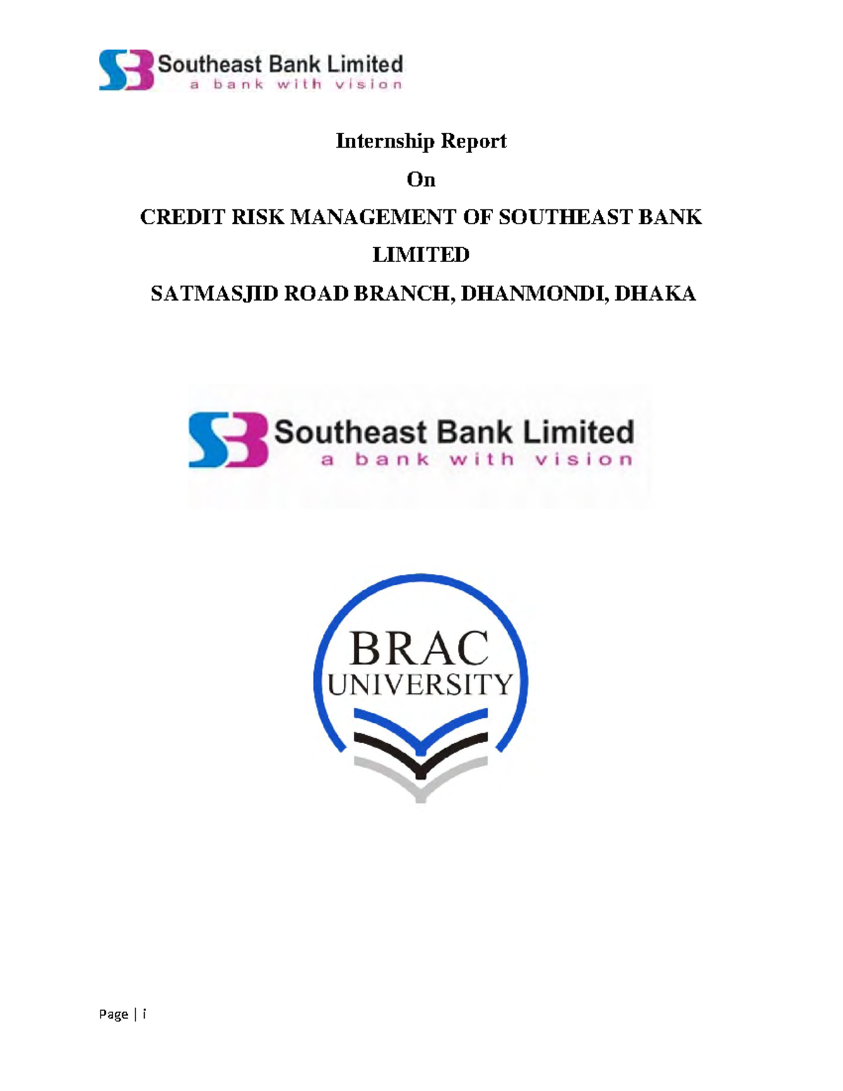 10104178 r - Report on Bank - Page | i Internship Report On CREDIT RISK ...