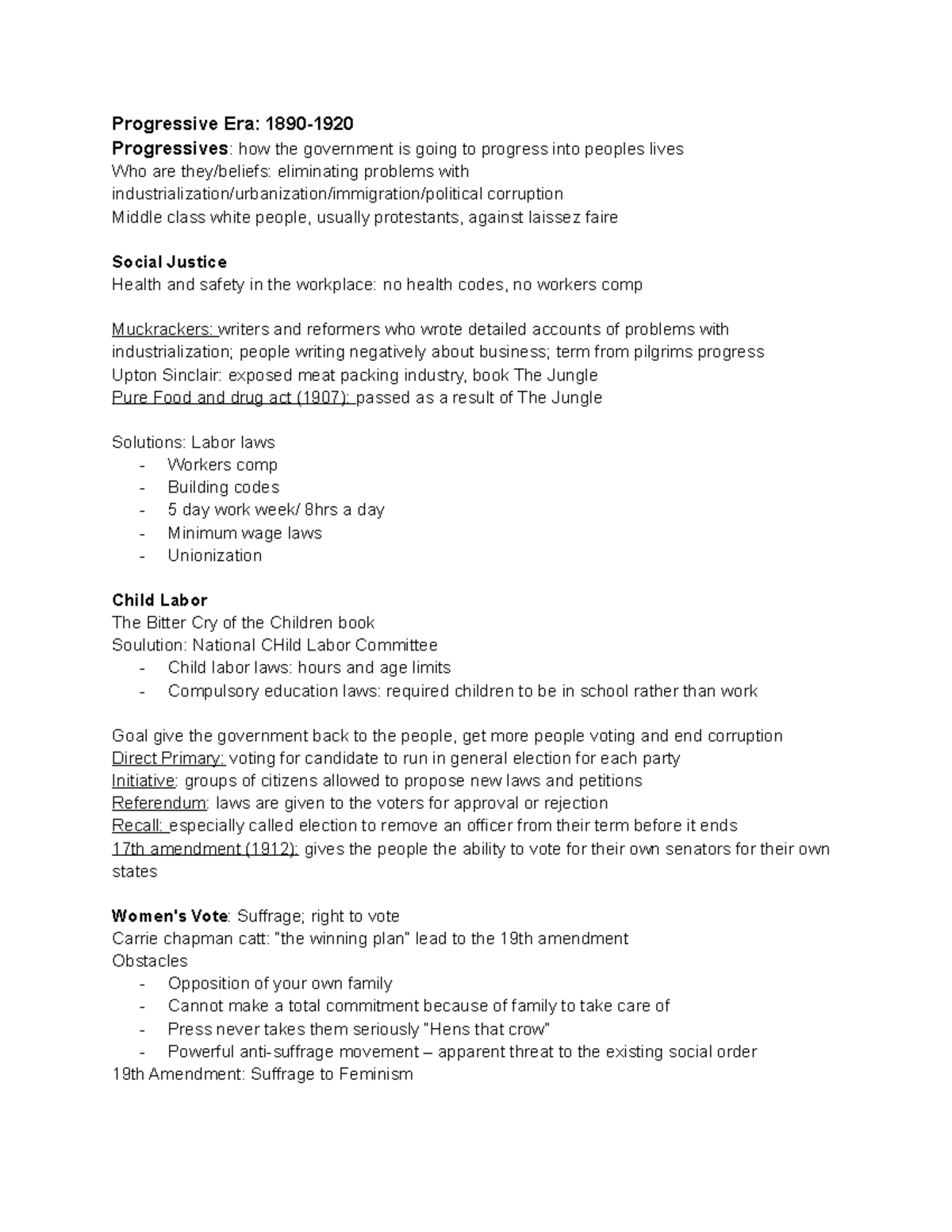 Section 2 - Prof Pamela Robbins - Progressive Era: 1890- Progressives ...