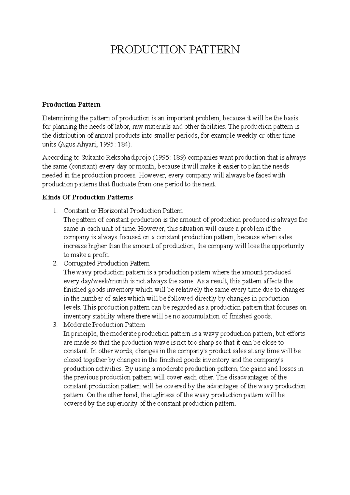 Production Pattern - PRODUCTION PATTERN Production Pattern Determining ...
