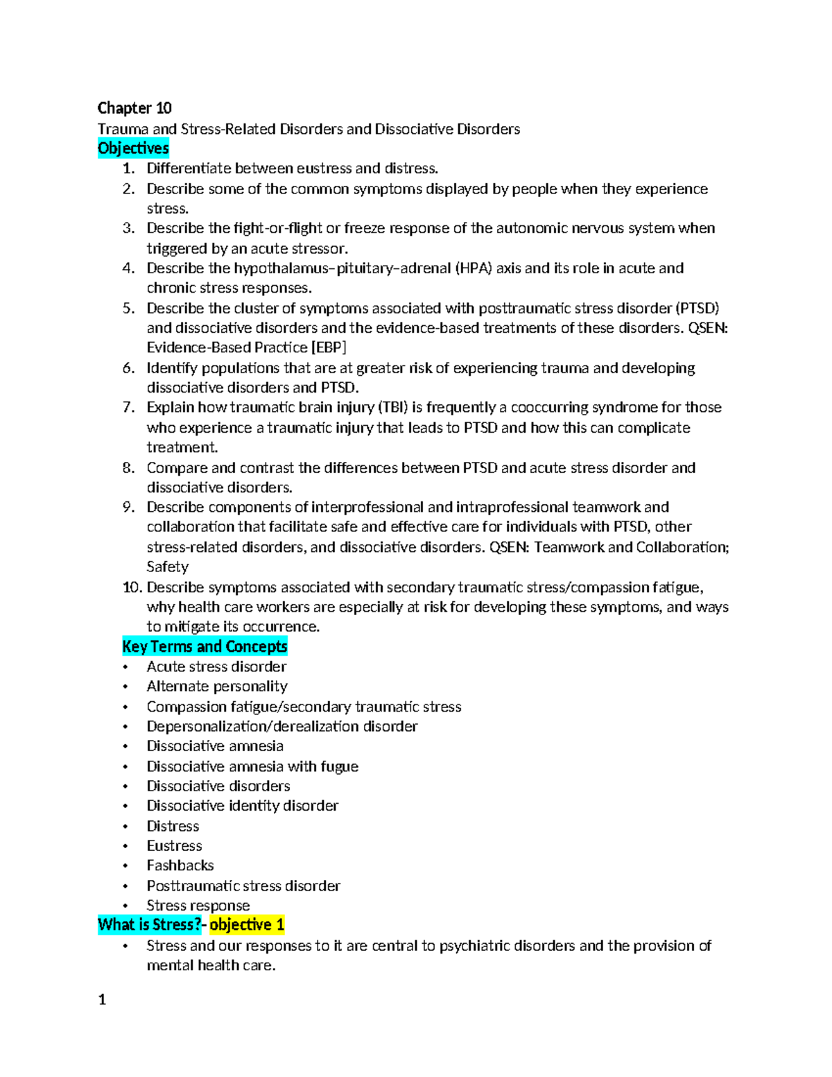 Chapter 10 study guide - Chapter 10 Trauma and Stress-Related Disorders ...