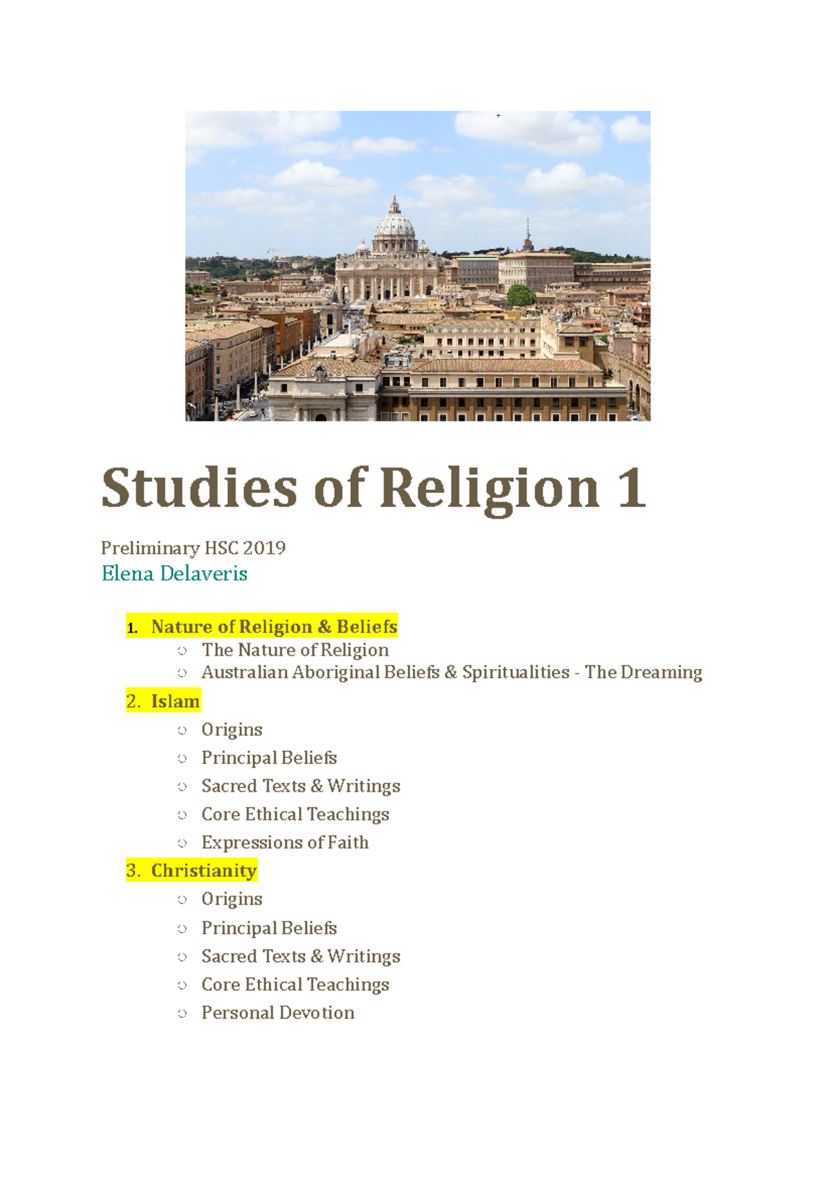 SOR1 Final Exam Study Notes on Religion and Beliefs - Studies of ...