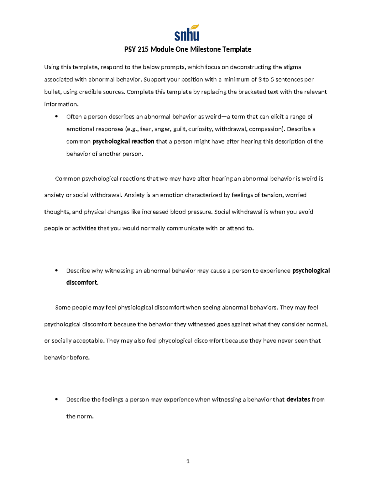 1-2 - module 1 - PSY 215 Module One Milestone Template Using this ...