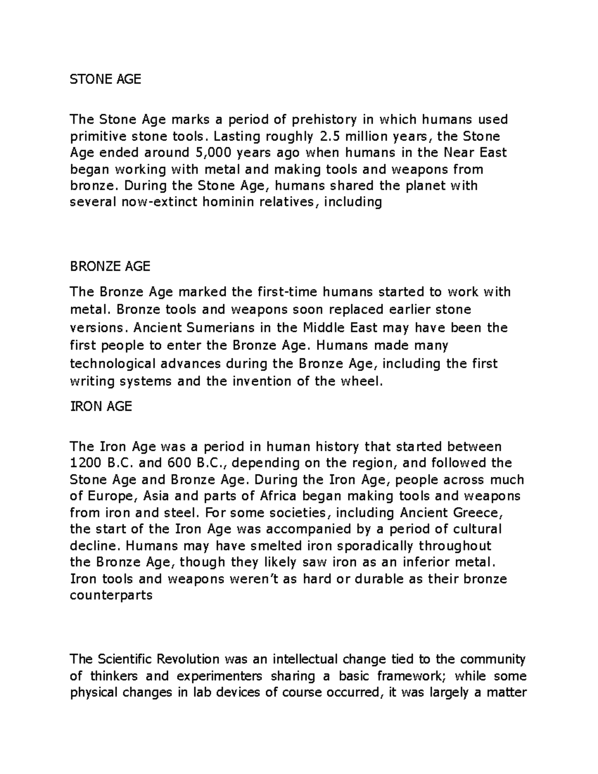 Stss3 - STS - STONE AGE The Stone Age marks a period of prehistory in ...