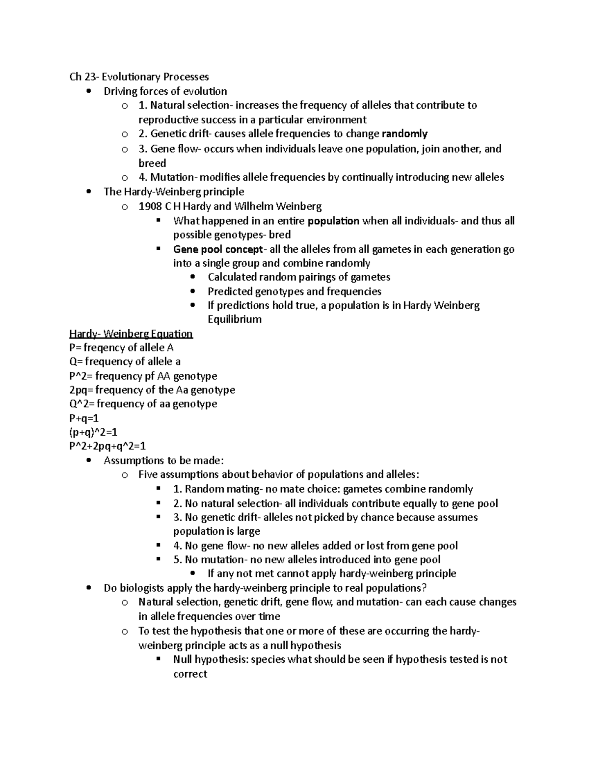 CH 23 - ch 23 - Ch 23- Evolutionary Processes Driving forces of ...