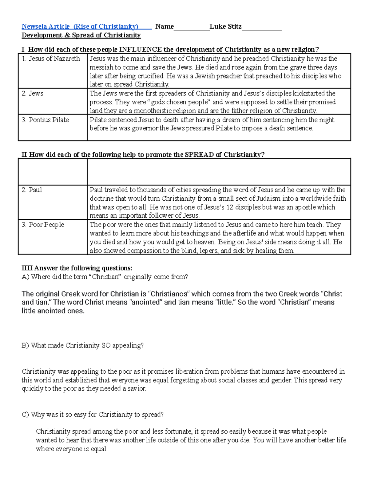 Copy of Rise of Christianity Questions - Newsela Article (Rise of ...