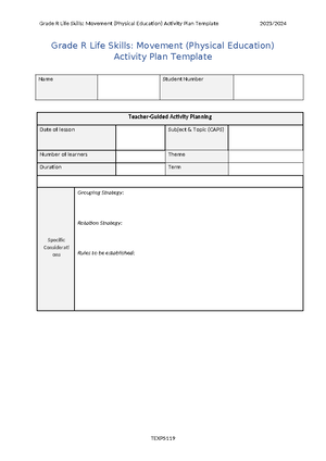 Grade R Life Skills Movement Activity Plan Template Word - Grade R Life ...