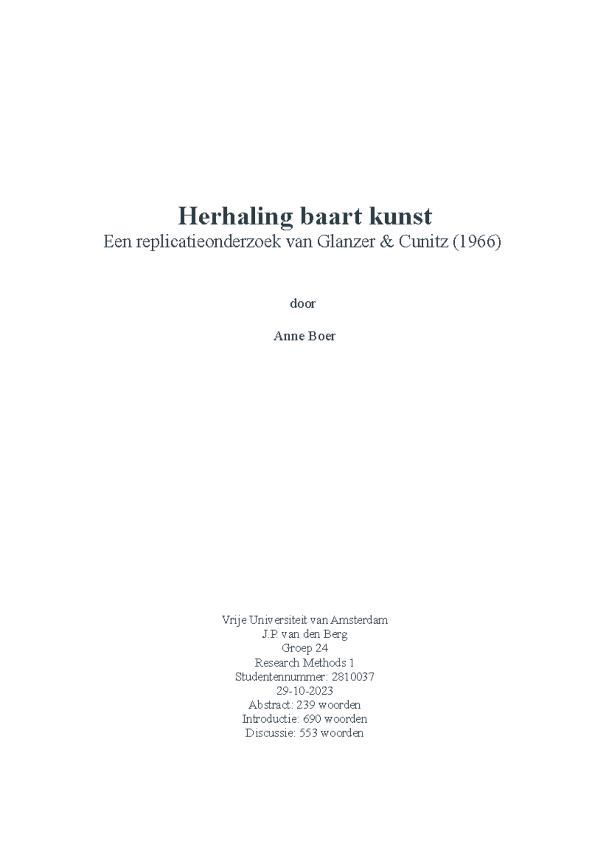 Anne Boer Groep 24 Final Report RM1 - Herhaling baart kunst Een ...