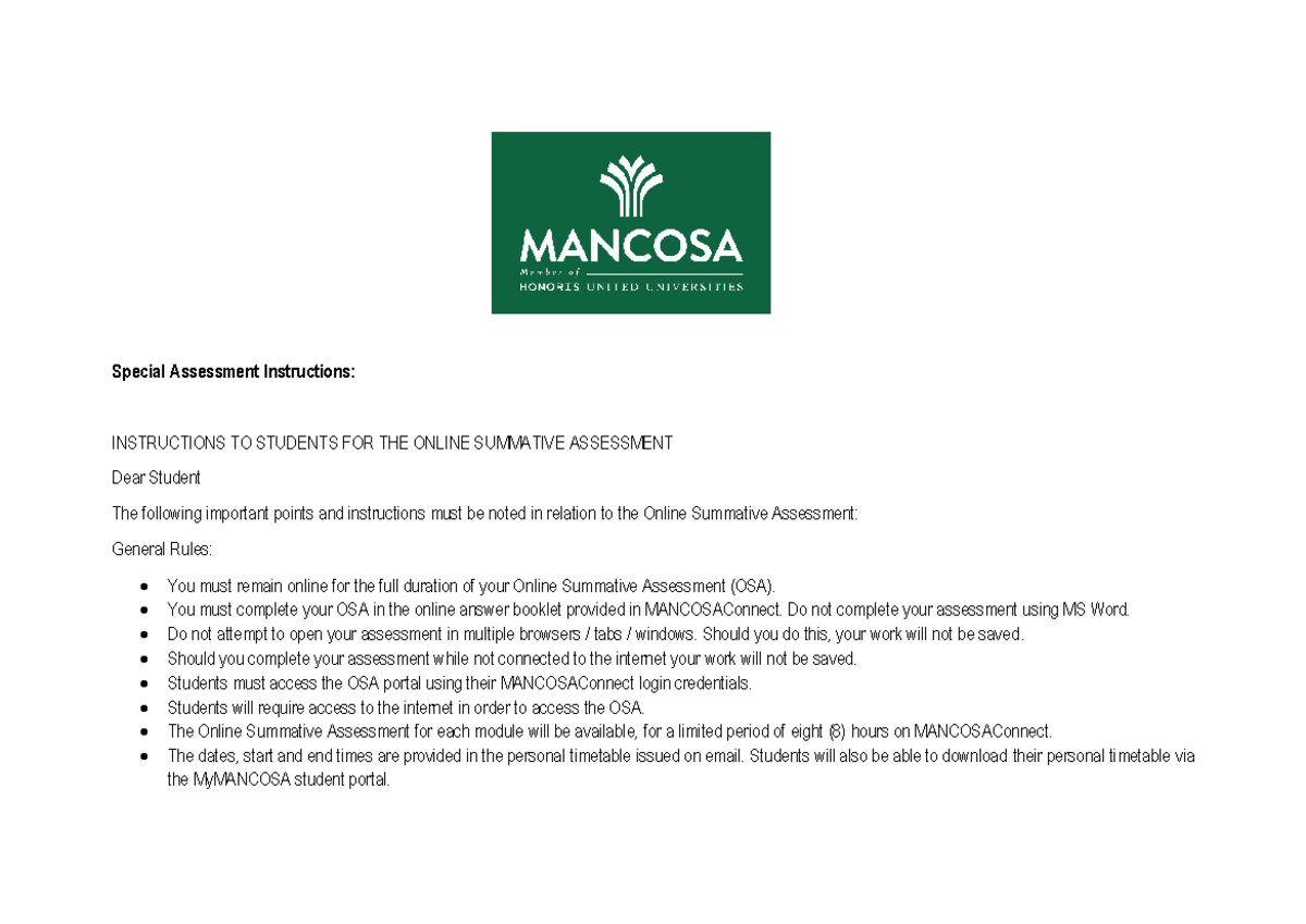 Special Assessment Instructions - Special Assessment Instructions ...