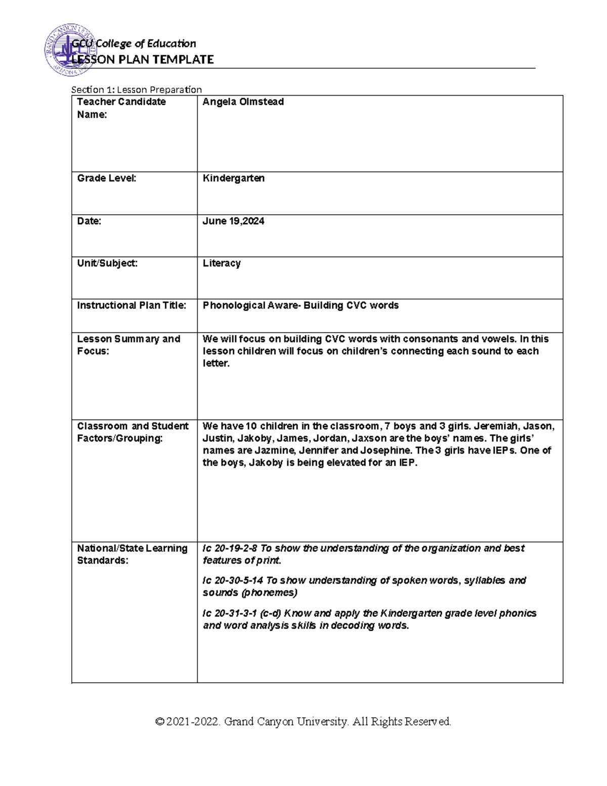 Coe lesson plan template 300 - LESSON PLAN TEMPLATE Section 1: Lesson Preparation Teacher ...