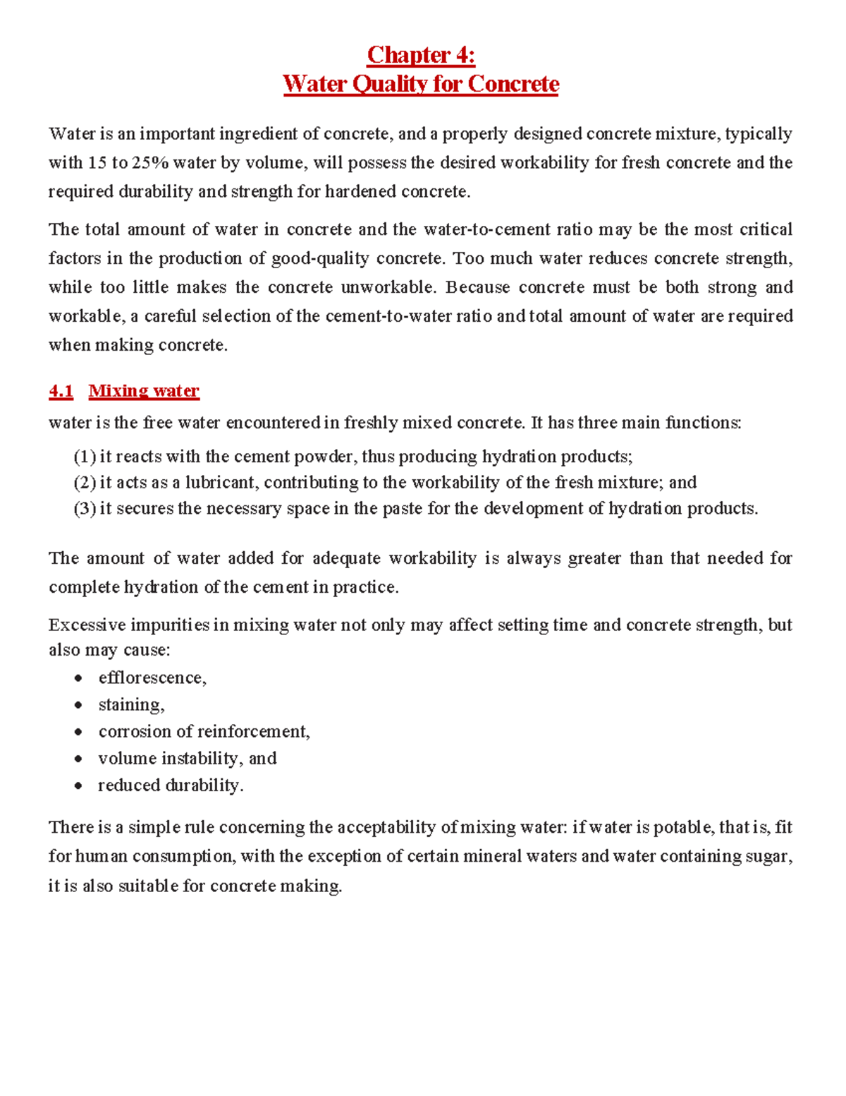 Mixing-Water - Chapter 4: Water Quality for Concrete Water is an ...