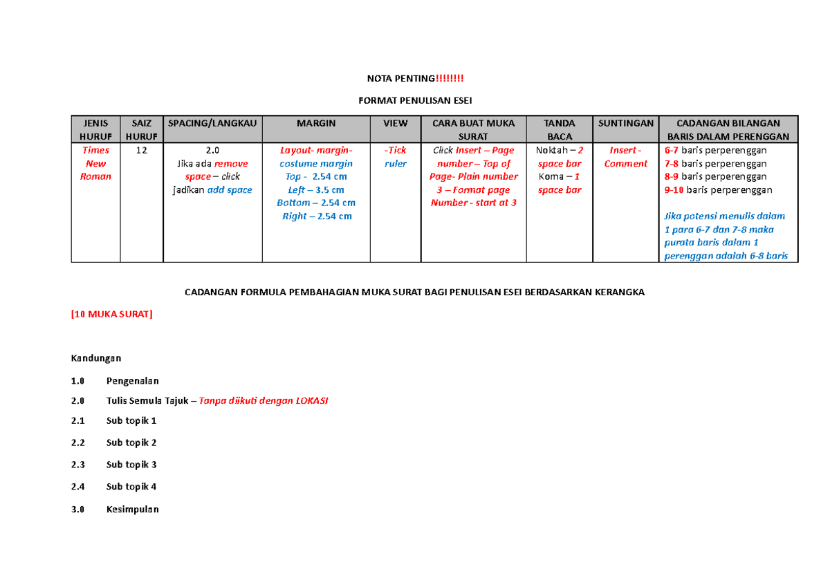 NOTA Penting Format Penulisan ESEI - NOTA PENTING!!!!!!!! FORMAT ...