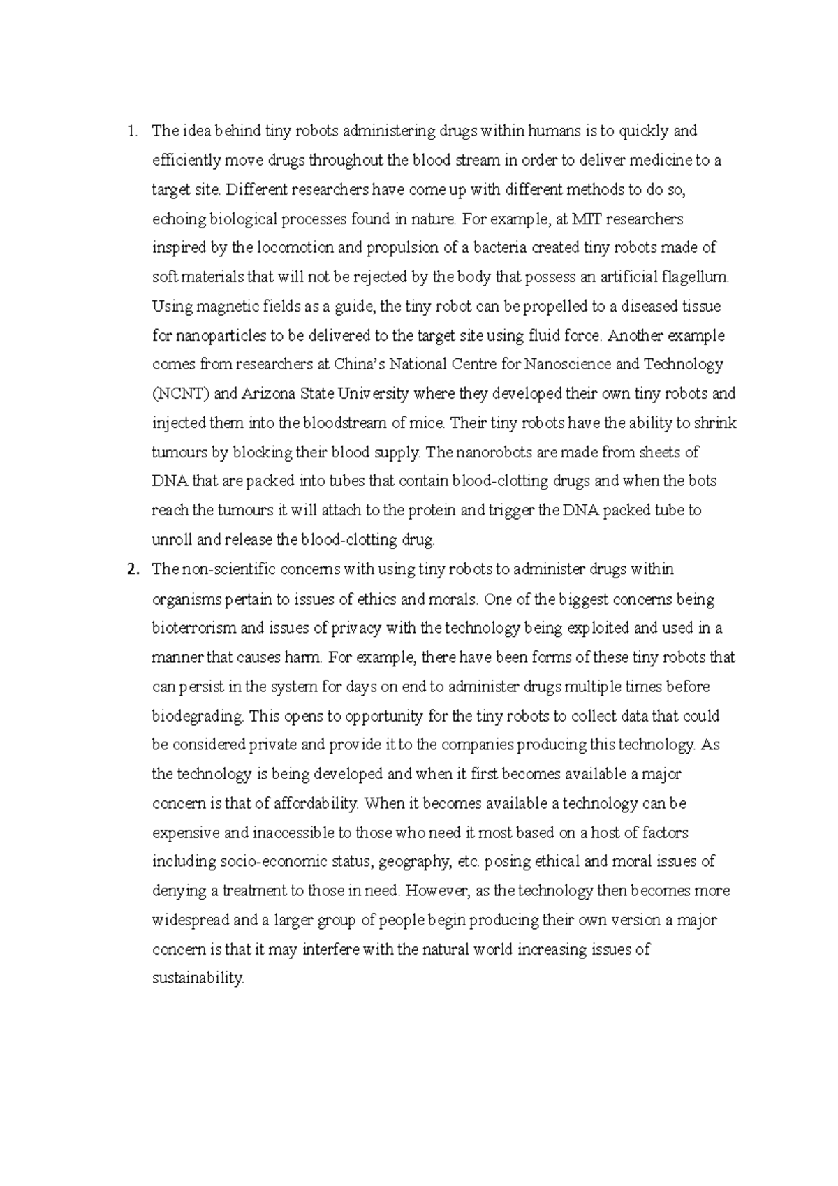 BIOL 360 - Tutorial 1 - The idea behind tiny robots administering drugs ...