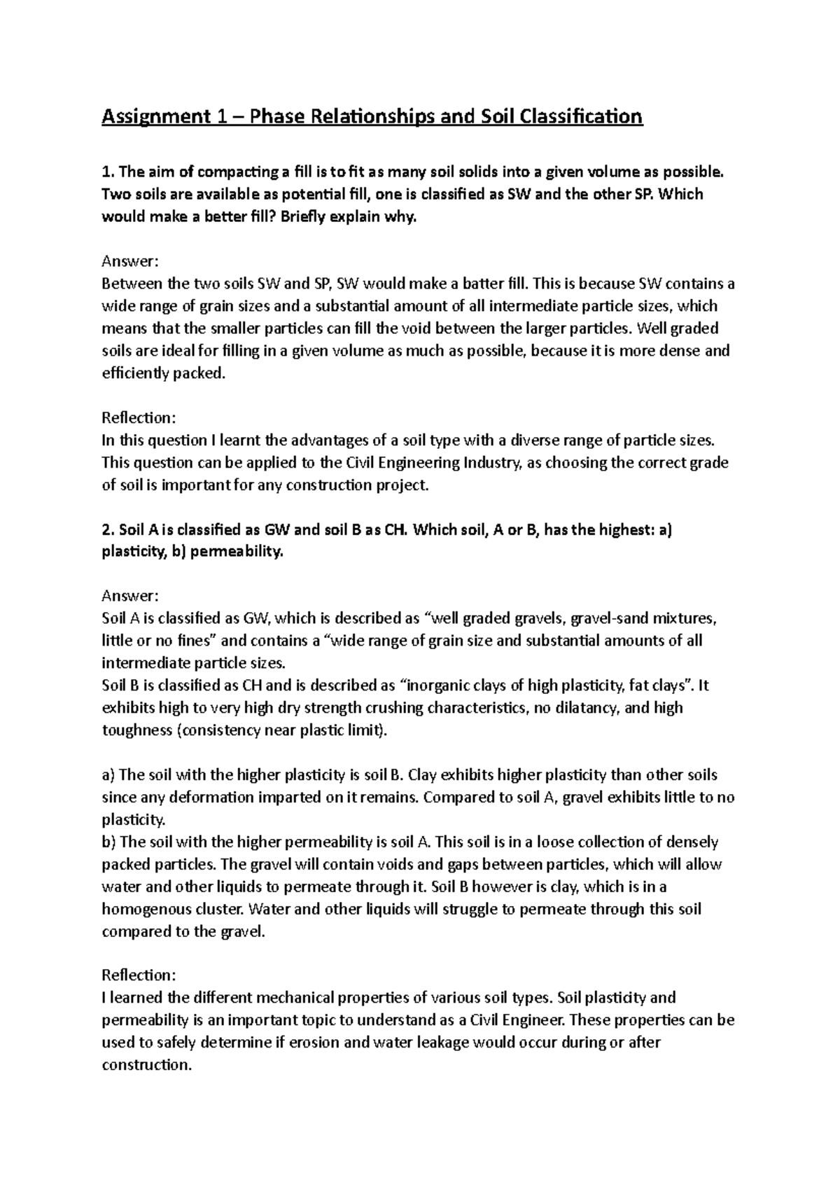 Soil Mechanics Assignment 1 - Assignment 1 – Phase Relationships and ...