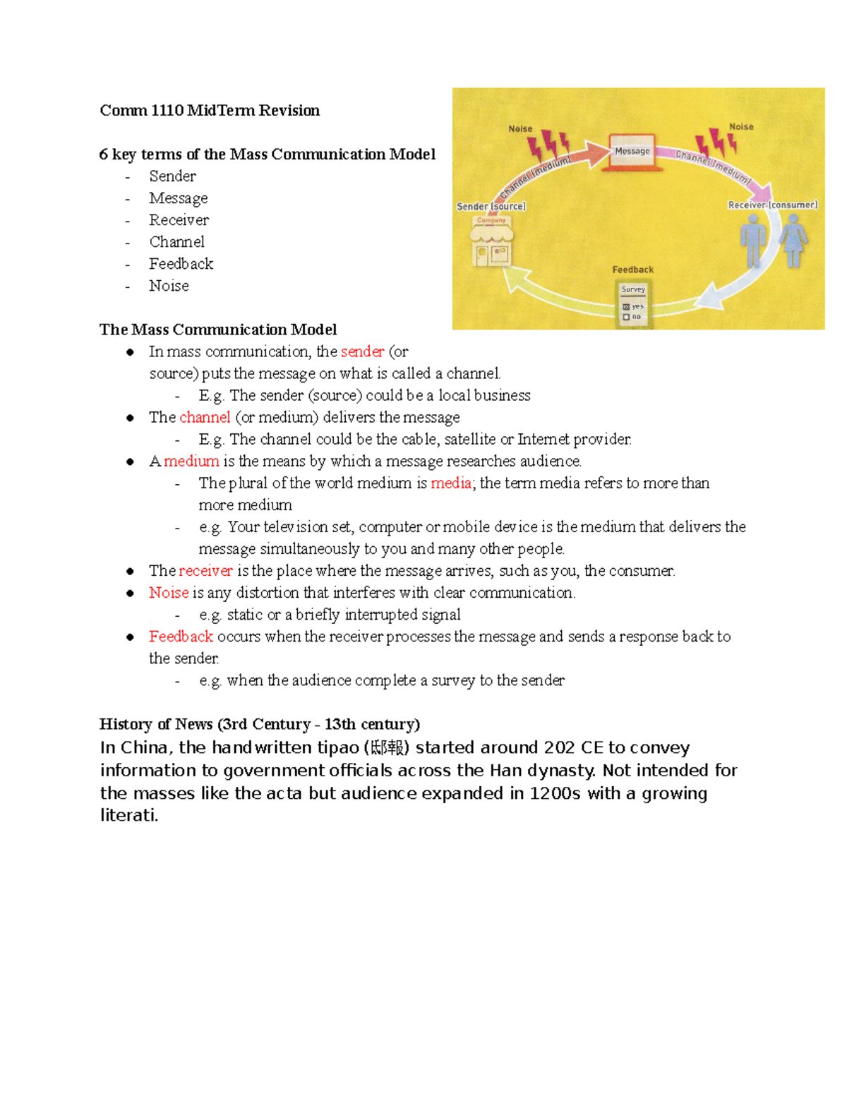 Mid Term Revision - Comm 1110 MidTerm Revision 6 key terms of the Mass Communication Model ...