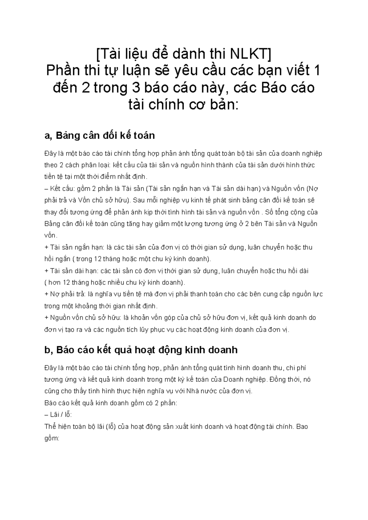 Tài liệu - tài liệu - [Tài liệu để dành thi NLKT] Phần thi tự luận sẽ yêu cầu các bạn viết 1 đến ...