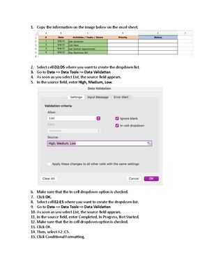 Dropdown - Copy the information on the image below on the excel sheet ...