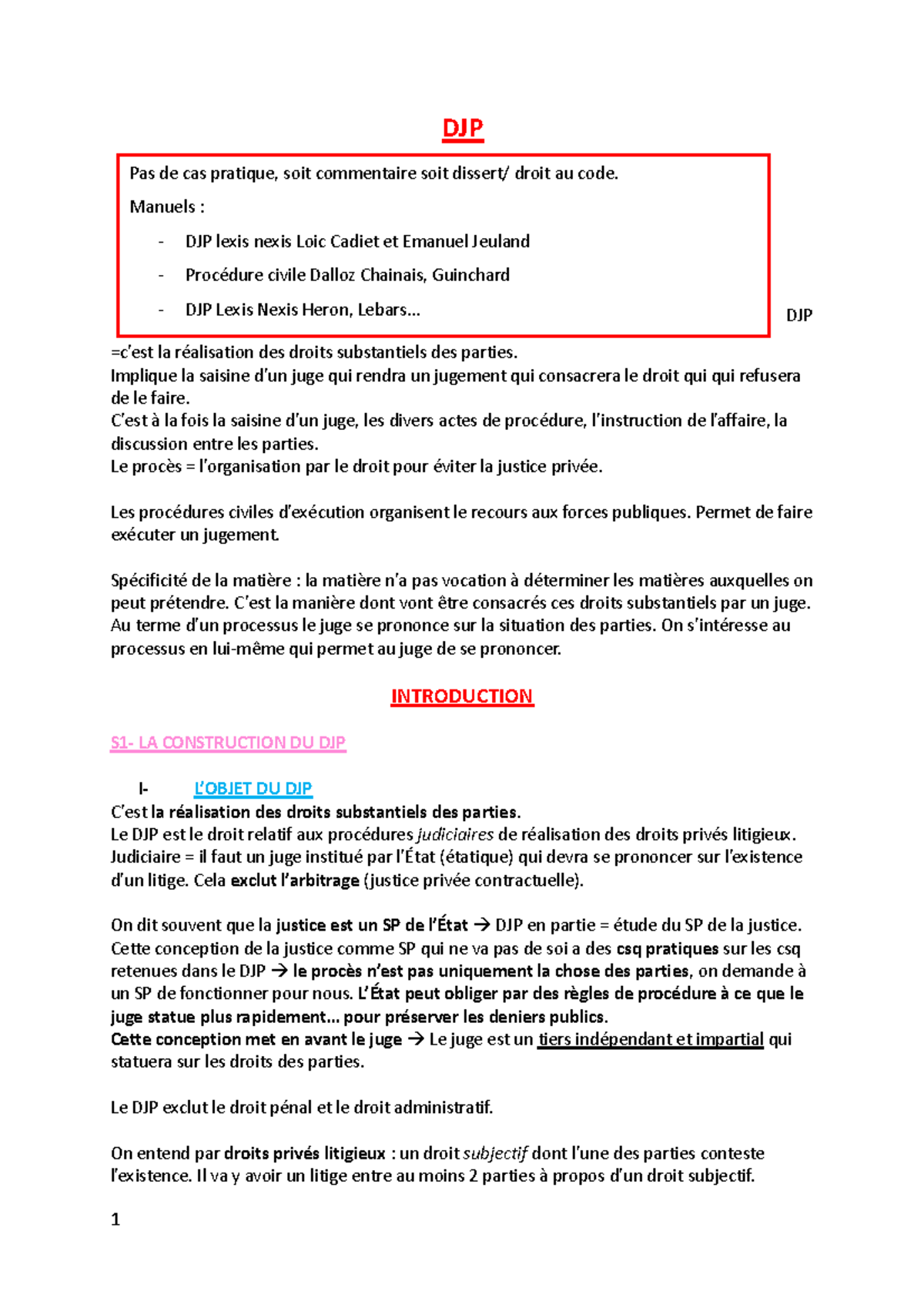 DJP Larribère - notes cours - DJP DJP =c’est la réalisation des droits ...