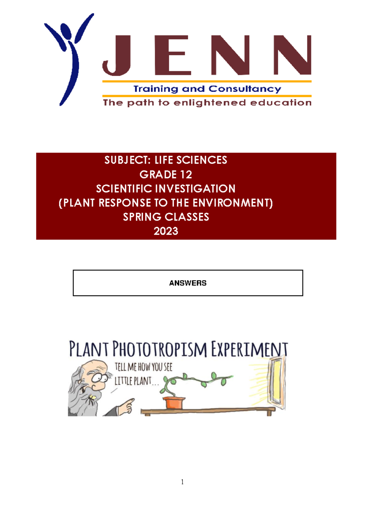 Plant Response investigations Marking Guidelines - ANSWERS SUBJECT ...