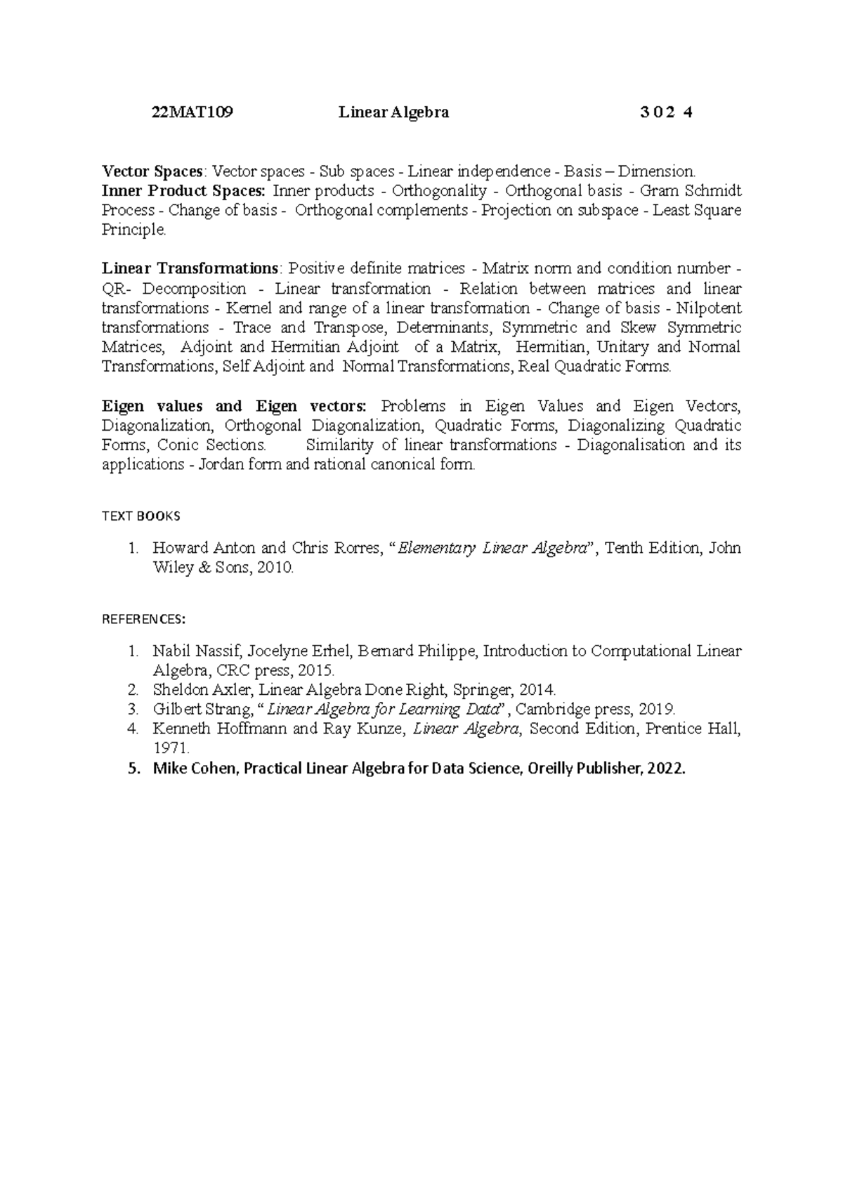 22MAT109++Linear+Algebra - 22MAT109 Linear Algebra 3 0 2 4 Vector ...