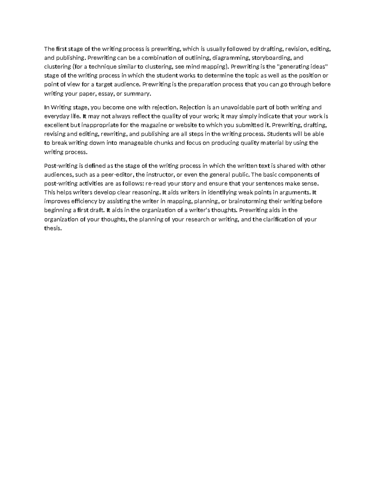 The first stage of the writing process is prewriting - Prewriting can ...