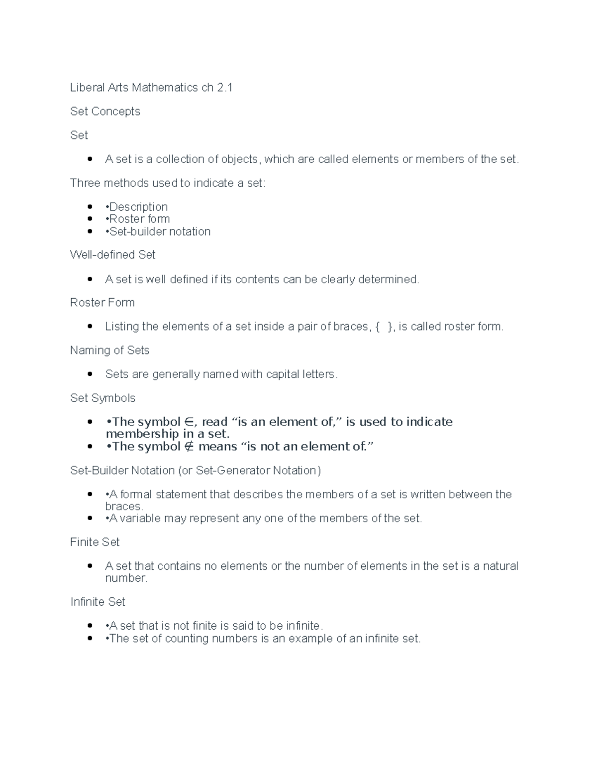 Lib Arts M notes 2 - lecture summary ch 2.1 - Liberal Arts Mathematics ...