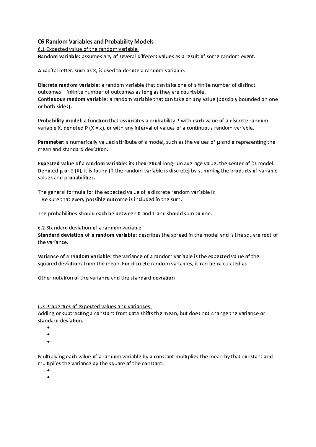 C6 Random Variables and Probability Models - Studocu