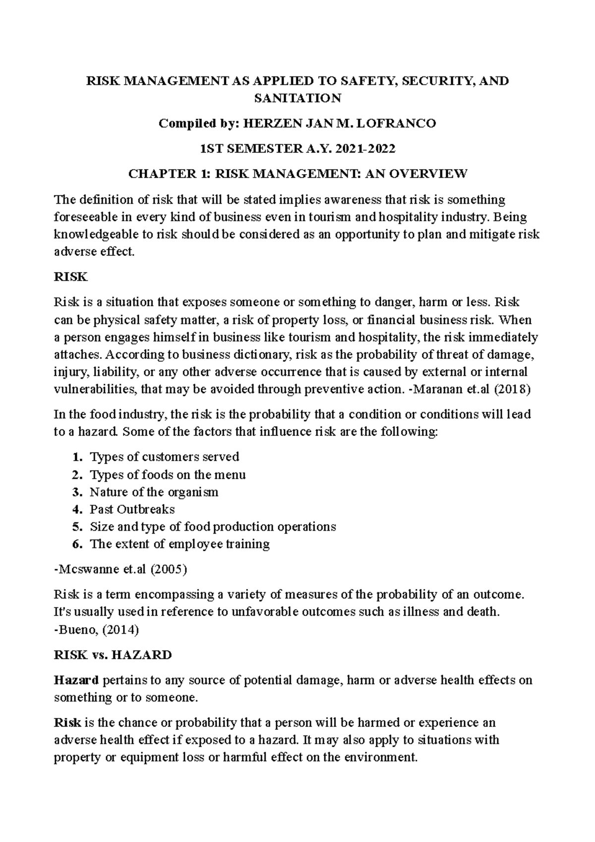 RISK hhhut5aertyui - RISK MANAGEMENT AS APPLIED TO SAFETY, SECURITY ...